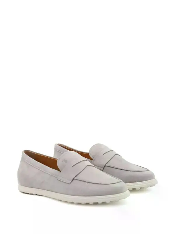 TOD'S Suede Loafers With Embroidered Logo - Grey