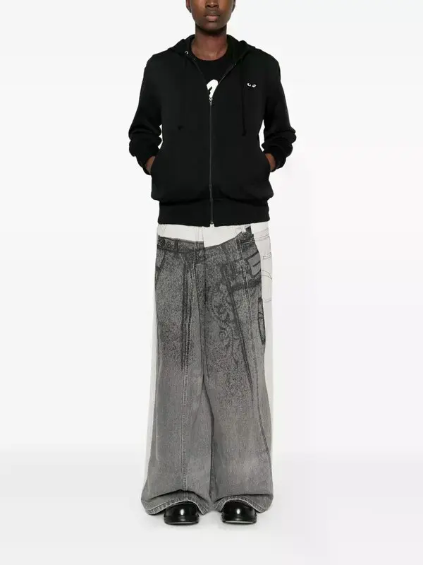 Play Comme Des Garcon Heart Patch Zip-up Hoodie - Black