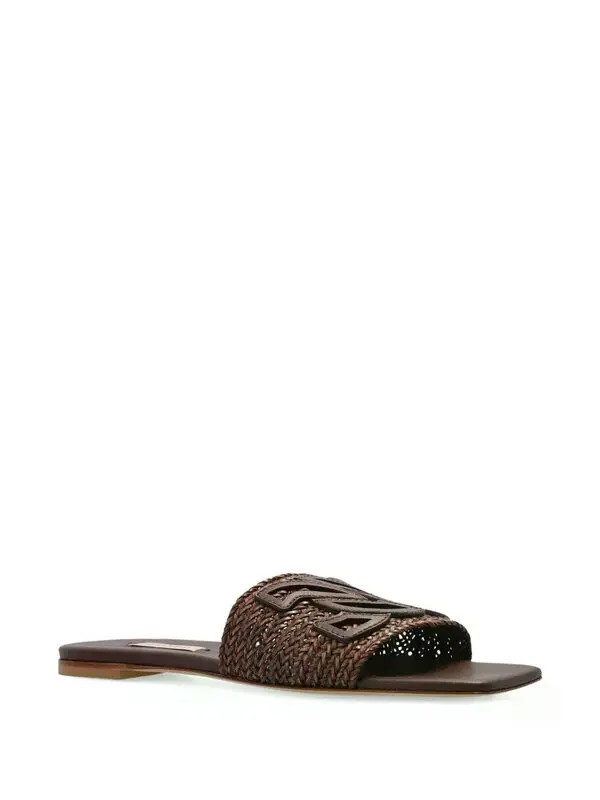 Casadei Portofino Woven Raffia Slides