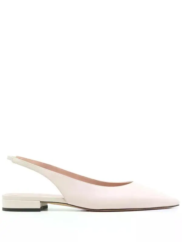 SCAROSSO Pointed-toe Slingback Ballerina Shoes In Cream White Calf Leather - Neutrals