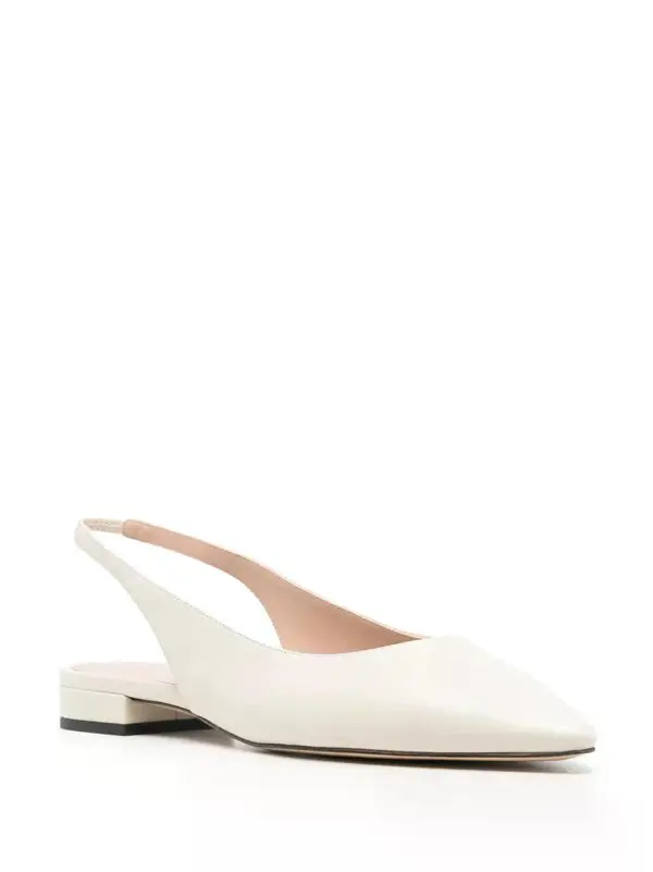 SCAROSSO Pointed-toe Slingback Ballerina Shoes In Cream White Calf Leather - Neutrals