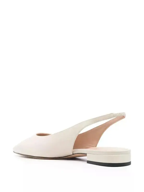 SCAROSSO Pointed-toe Slingback Ballerina Shoes In Cream White Calf Leather - Neutrals