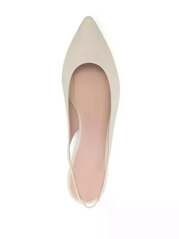SCAROSSO Pointed-toe Slingback Ballerina Shoes In Cream White Calf Leather - Neutrals