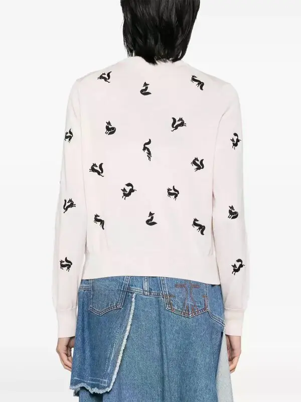 Maison Kitsuné Fox Embroidered Wool Blend Cardigan