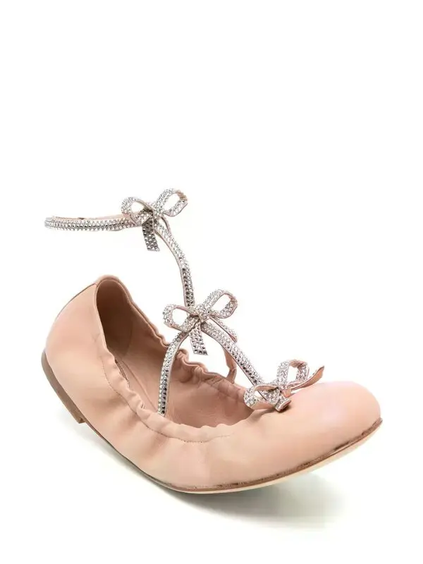 Rene Caovilla Caterina Leather Ballerina Shoes With Crystal Embellishments - Pink