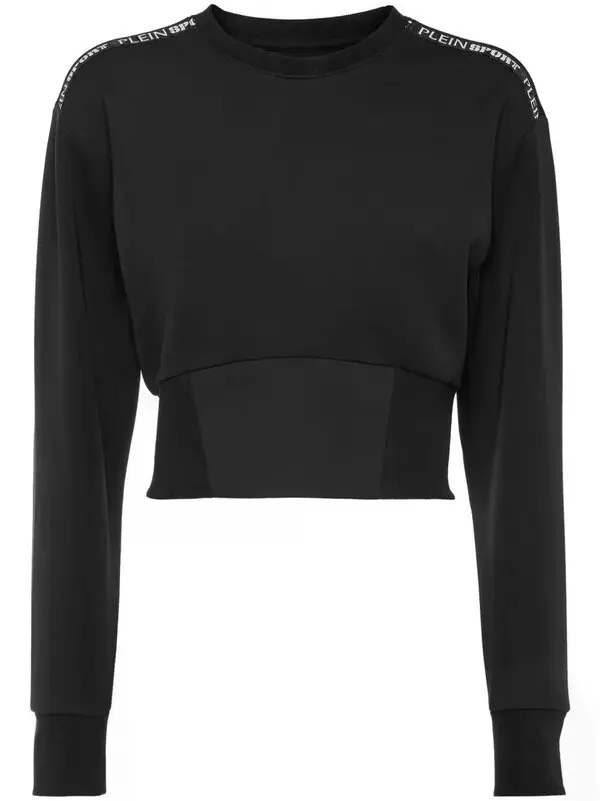 PLEIN SPORT Cropped Panel Sweatshirt With Appliqué Logo - Black