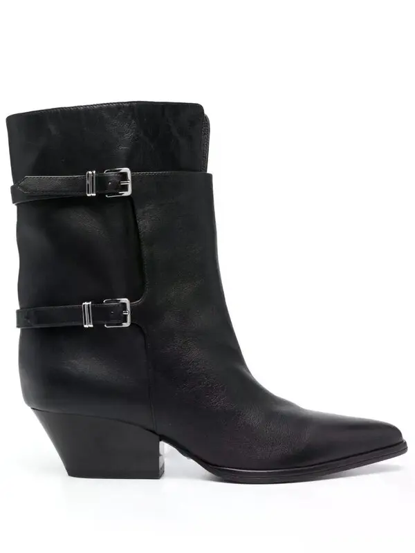 SERGIO ROSSI Leather Ankle Boots With Buckle Detail