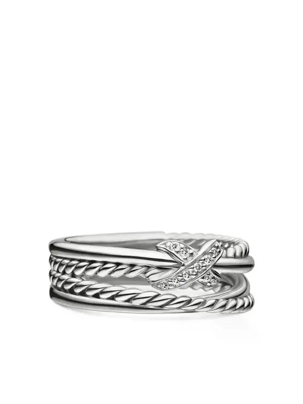 David Yurman Sterling Crossover Diamond Band Ring - Silver