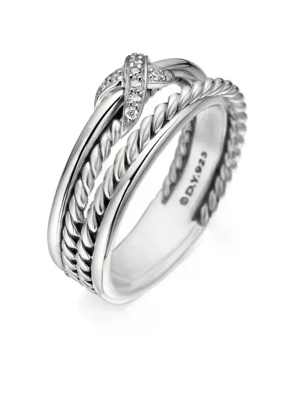 David Yurman Sterling Crossover Diamond Band Ring