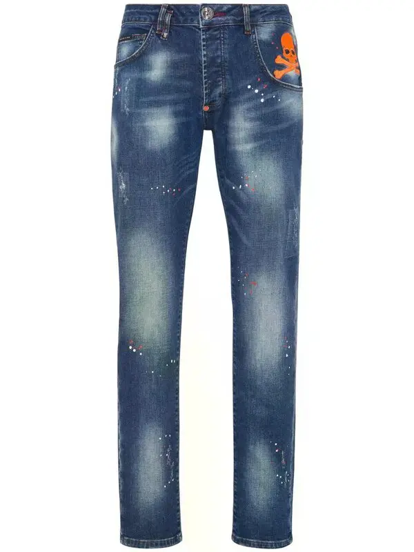 Philipp Plein Skull Paint-splatter Straight-leg Jeans