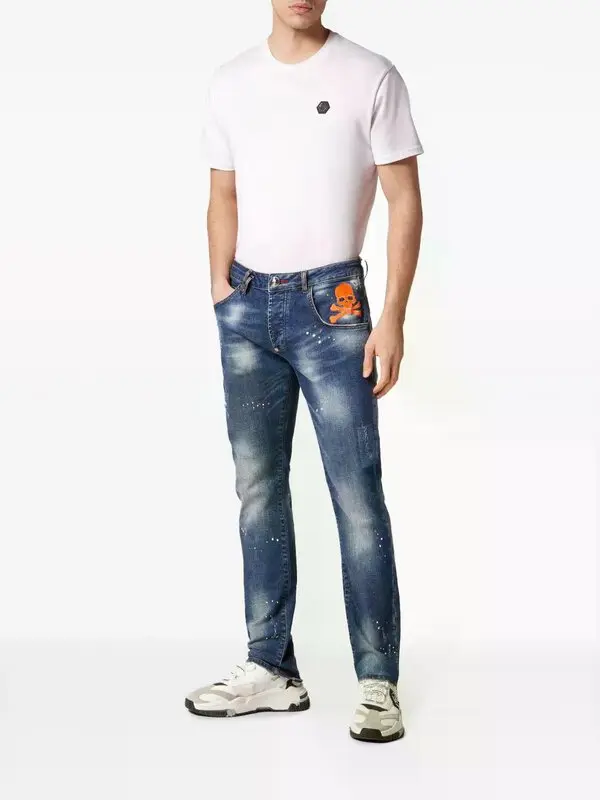 Philipp Plein Skull Paint-splatter Straight-leg Jeans