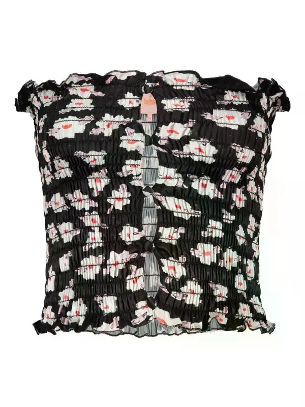 AMY CROOKES Floral Print Strapless Top - Black