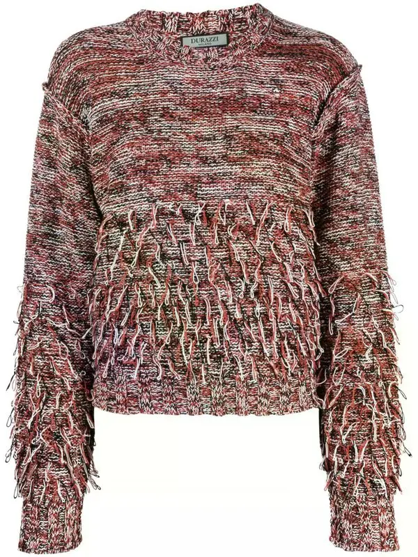 DURAZZI MILANO Crew Neck Sweatshirt With Fringe Detailing - Red