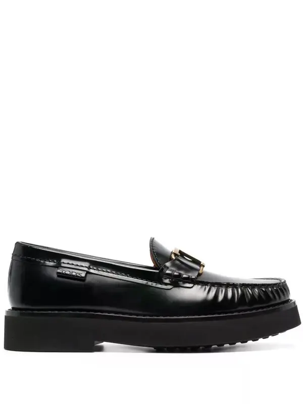 TOD'S Logo-plaque Leather Loafers - Black