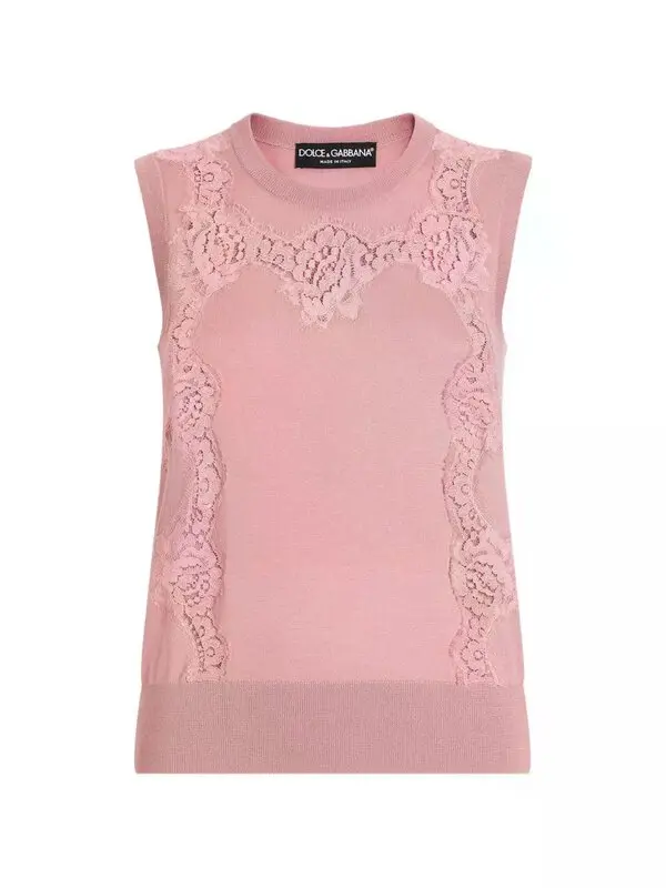 Dolce & Gabbana Sleeveless Round Neck Wool Top With Ribbed Trim