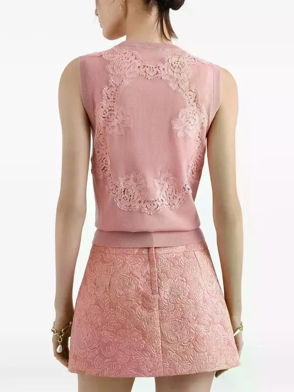 Dolce & Gabbana Sleeveless Round Neck Wool Top With Ribbed Trim