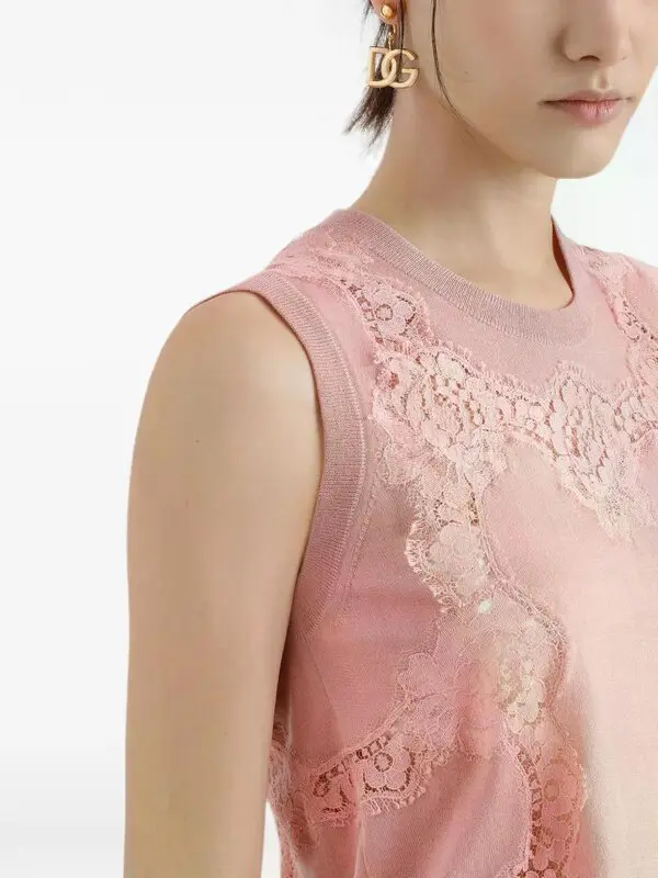 Dolce & Gabbana Sleeveless Round Neck Wool Top With Ribbed Trim