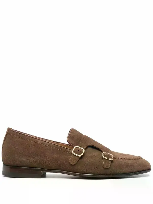 SCAROSSO Ernesto Monk Strap Shoes In Tobacco Suede - Brown