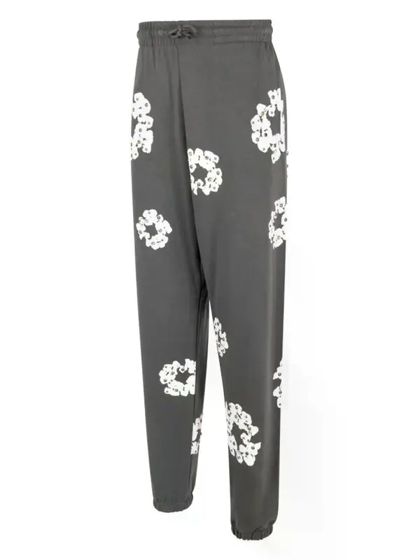 DENIM TEARS Rhinestone Cotton Wreath-print Track Pants - Grey