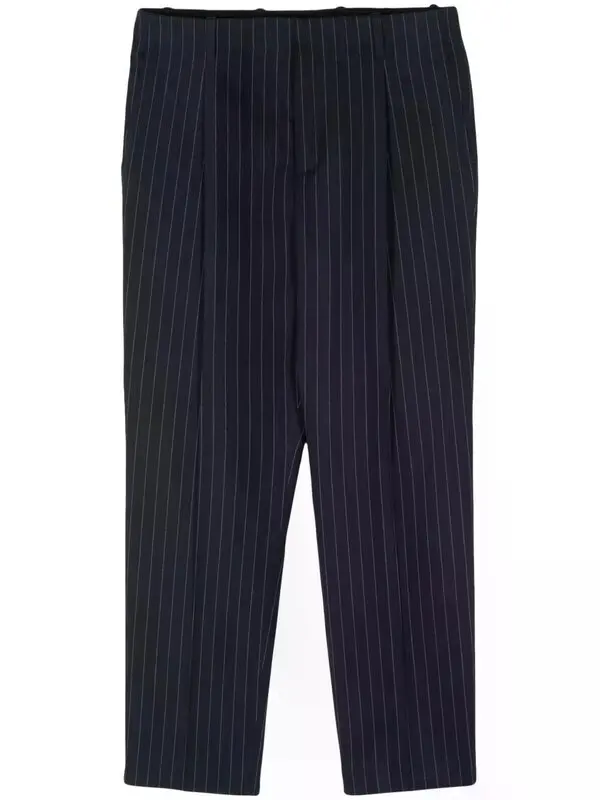Maison Kitsuné Navy And White Pinstriped Tapered Leg Trousers - Blue