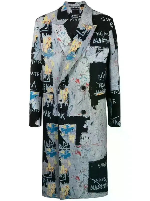 MISBHV Graphic-print Double-breasted Virgin Wool Blend Coat