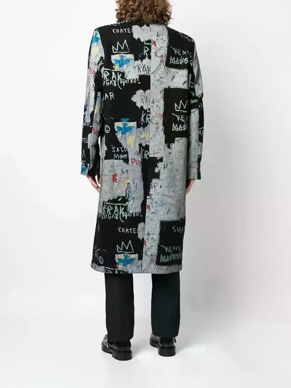 MISBHV Graphic-print Double-breasted Virgin Wool Blend Coat