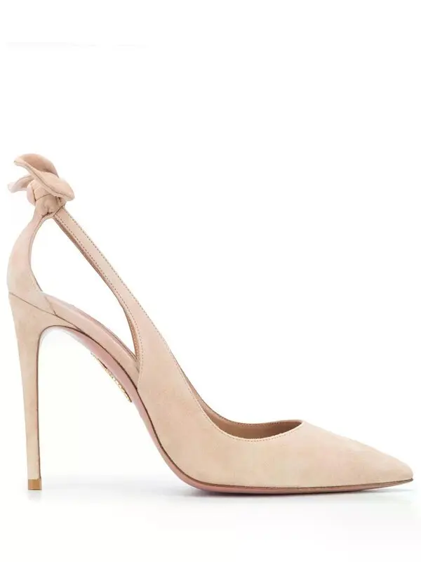 AQUAZZURA Bow Tie 105mm Pumps In Suede - Neutrals