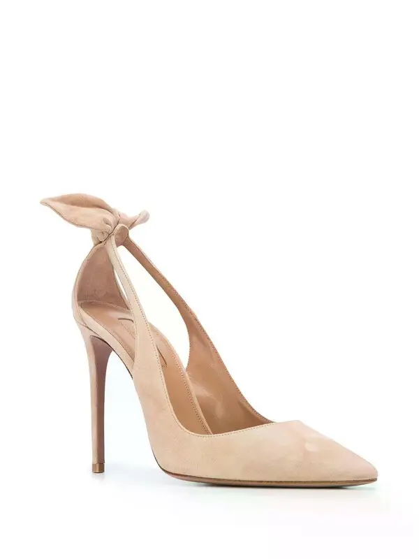 AQUAZZURA Bow Tie 105mm Pumps In Suede - Neutrals