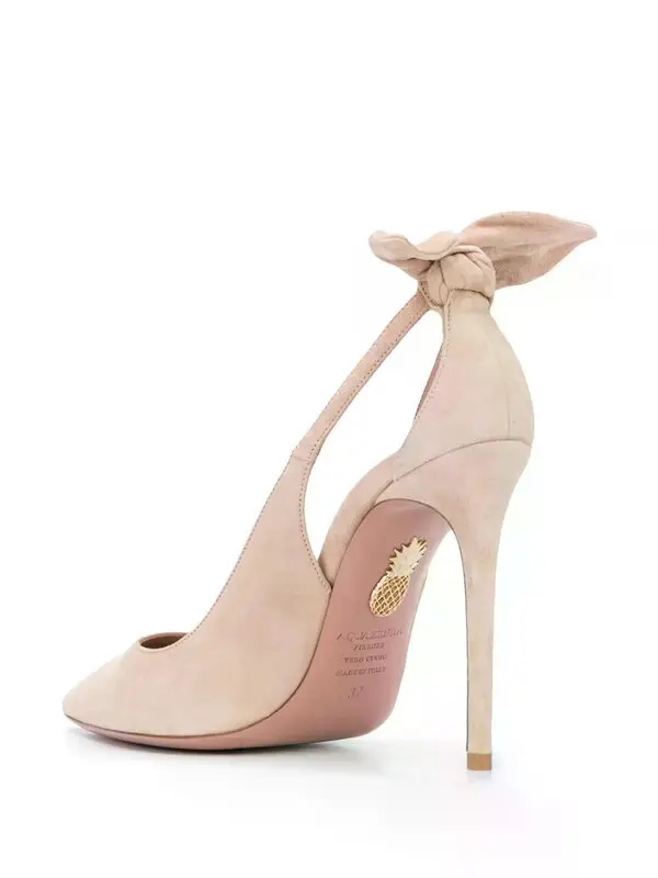 AQUAZZURA Bow Tie 105mm Pumps In Suede - Neutrals