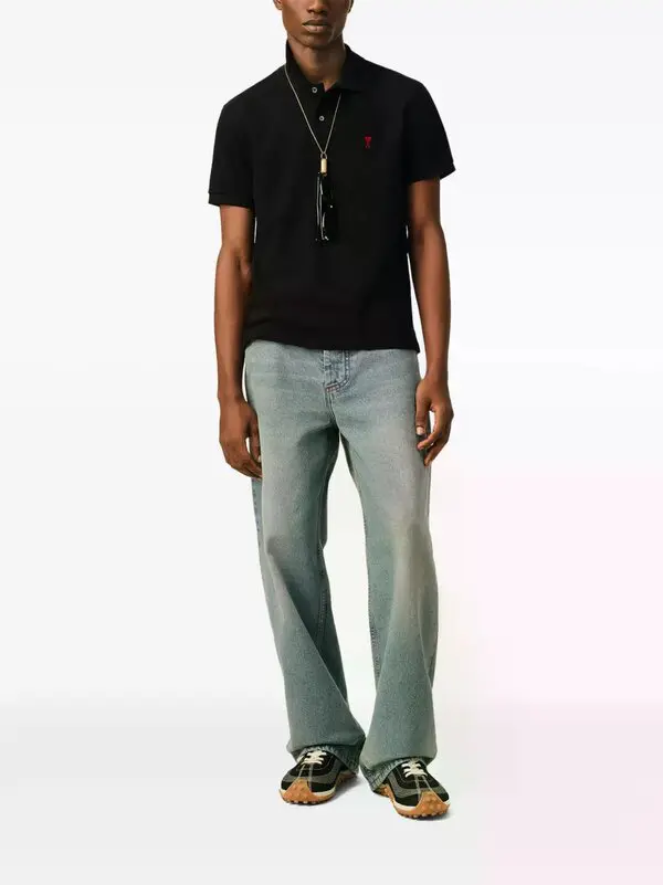 AMI Paris De Coeur Piqué Polo Shirt - Black