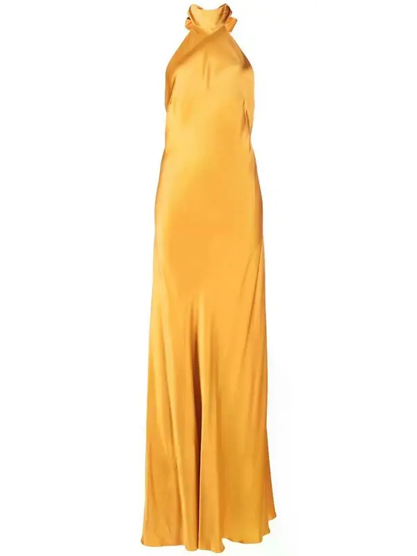 Michelle Mason Satin Halter-neck Gown