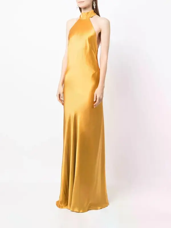 Michelle Mason Satin Halter-neck Gown