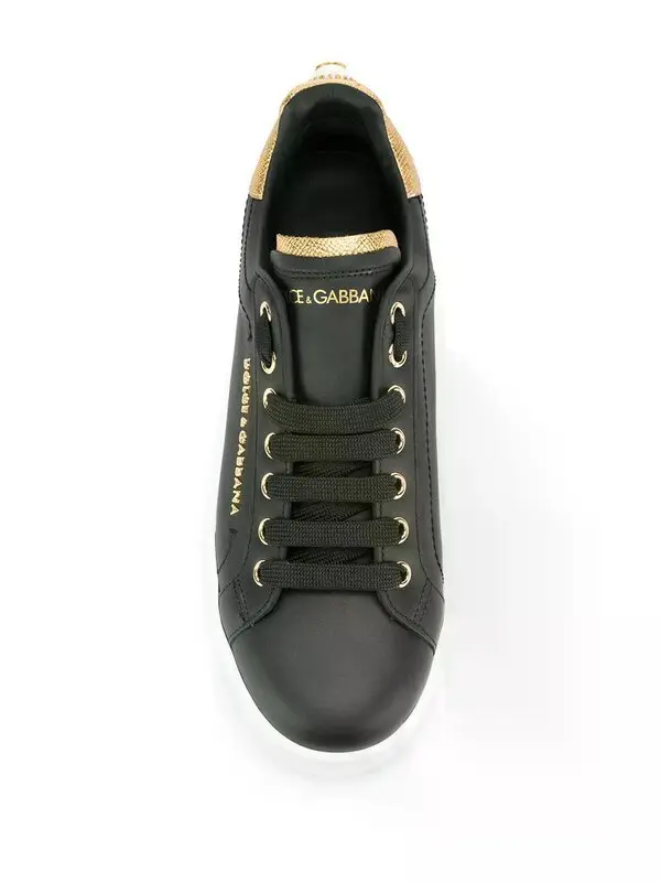 Dolce & Gabbana Portofino Logo-lettering Leather Lace-up Sneakers - Black