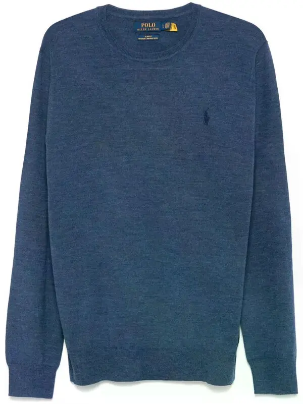 Polo Ralph Lauren Fine Knit Crew Neck Sweater With Embroidered Logo - Blue