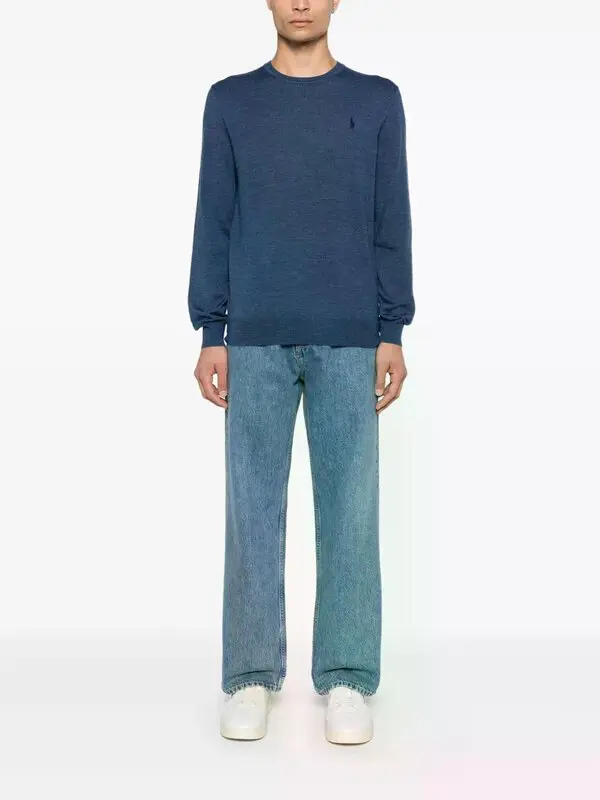 Polo Ralph Lauren Fine Knit Crew Neck Sweater With Embroidered Logo - Blue