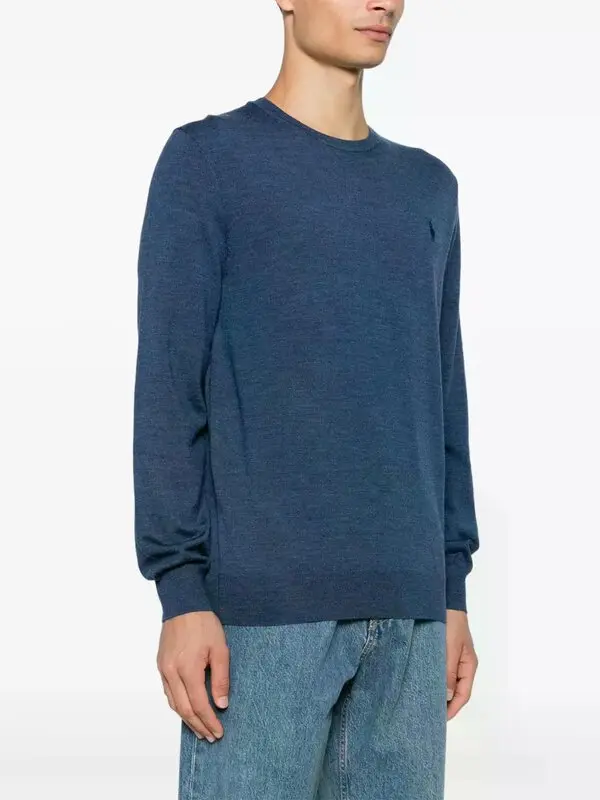 Polo Ralph Lauren Fine Knit Crew Neck Sweater With Embroidered Logo - Blue