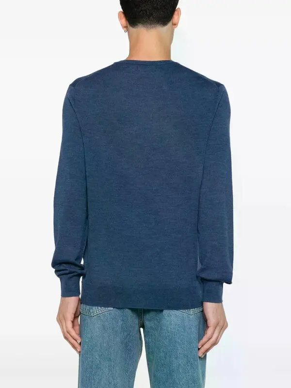 Polo Ralph Lauren Fine Knit Crew Neck Sweater With Embroidered Logo - Blue