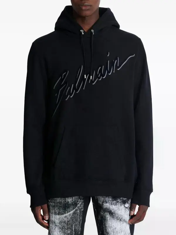 Balmain Flocked Logo Hoodie