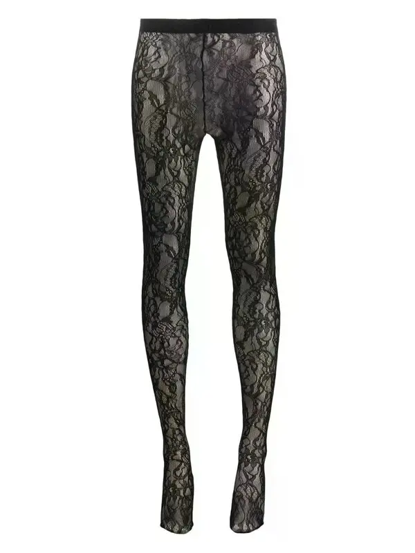 Wardrobe.NYC Corded Lace Tights - Black
