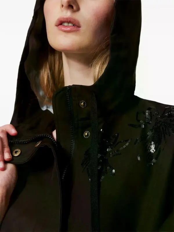 TWINSET Embellished Hooded Parka Coat
