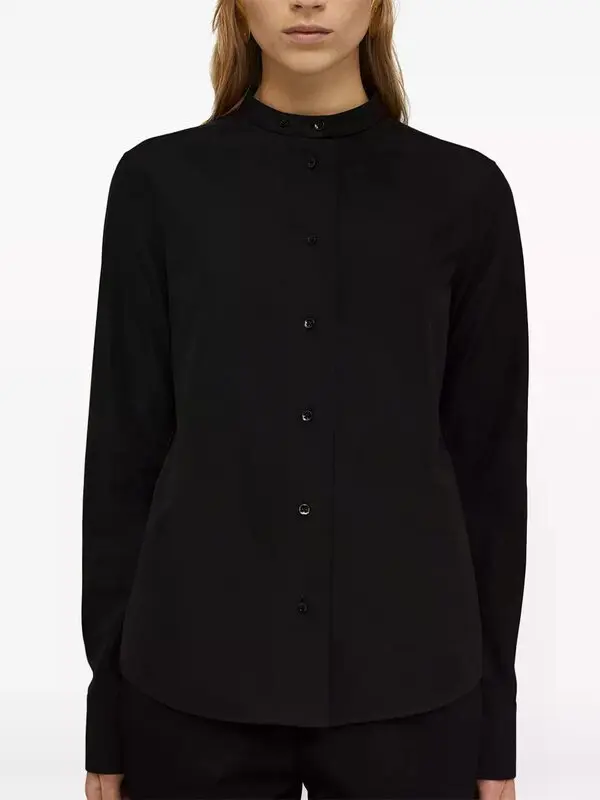 JIL SANDER Mandarin Collar Embroidered Monogram Cotton Shirt