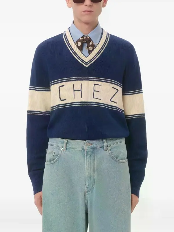 Valentino Garavani Chez Jacquard V-neck Sweater - Blue
