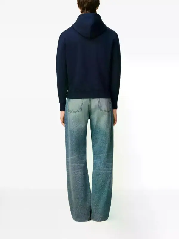 AMI Paris De Coeur Embroidered Cotton Hoodie - Blue