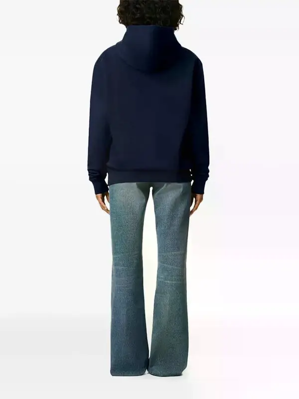 AMI Paris De Coeur Embroidered Cotton Hoodie - Blue
