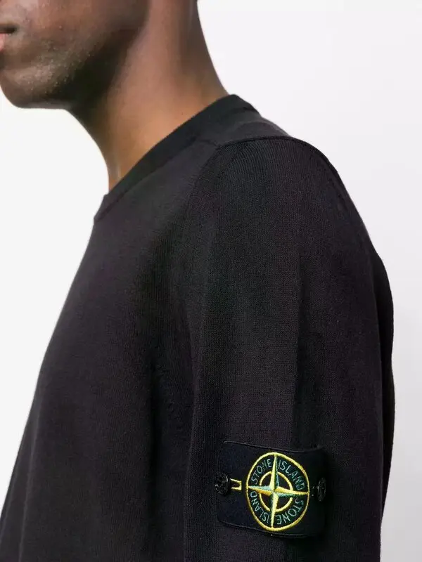 Stone Island Compass Motif Crew Neck Jumper - Blue