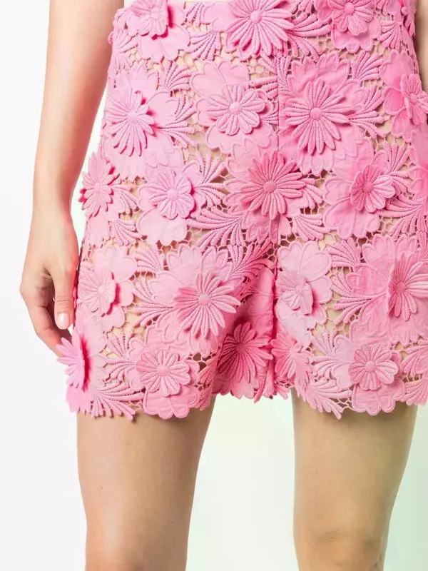 Oscar De La Renta High-waisted Floral Lace Shorts