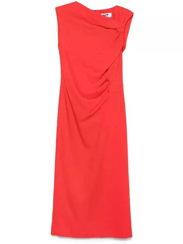 MSGM Asymmetric Midi Dress With Twist Detailing - Red