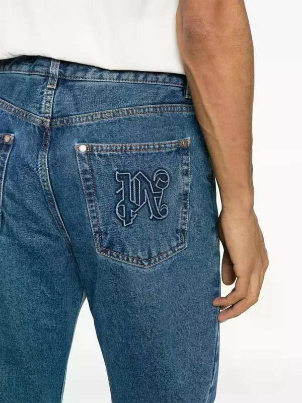 Palm Angels Logo-embossed Straight-leg Jeans