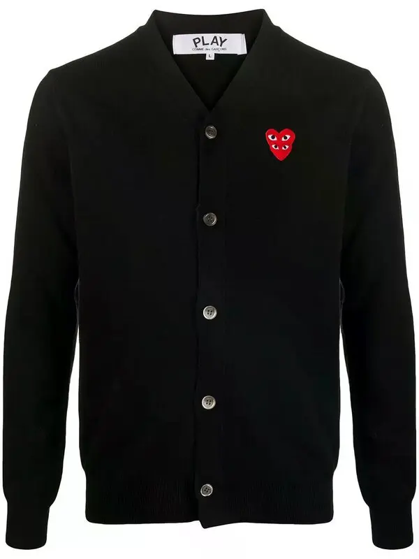 Play Comme Des Garcon Wool Heart Logo Button-down Cardigan