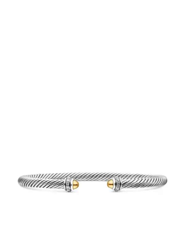David Yurman 18kt Yellow Gold And Sterling Classic Cable Diamond Bracelet - Silver